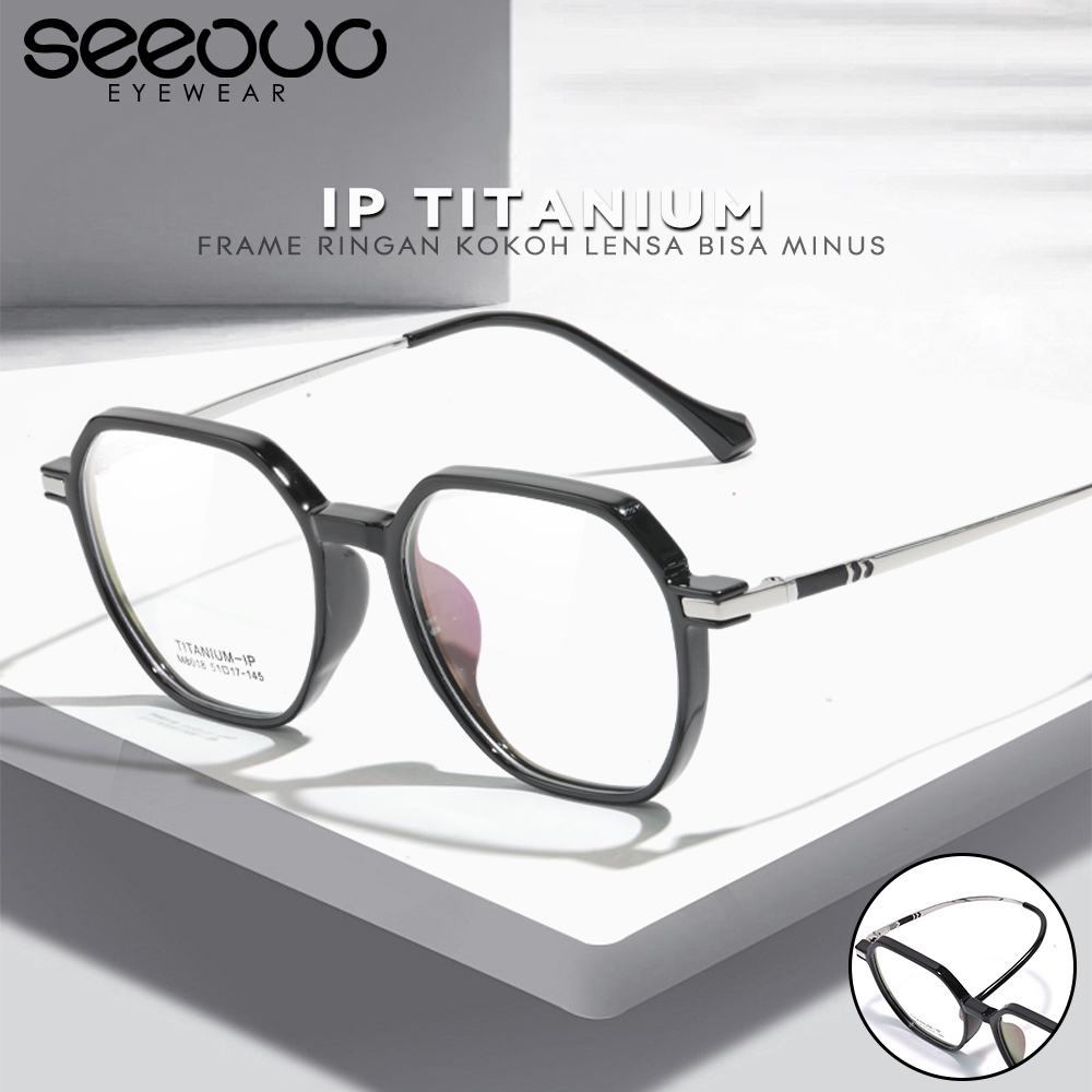 Jual Seeouo Frame Kacamata IP Titanium Model Kotak Stylish Plano Lens ...