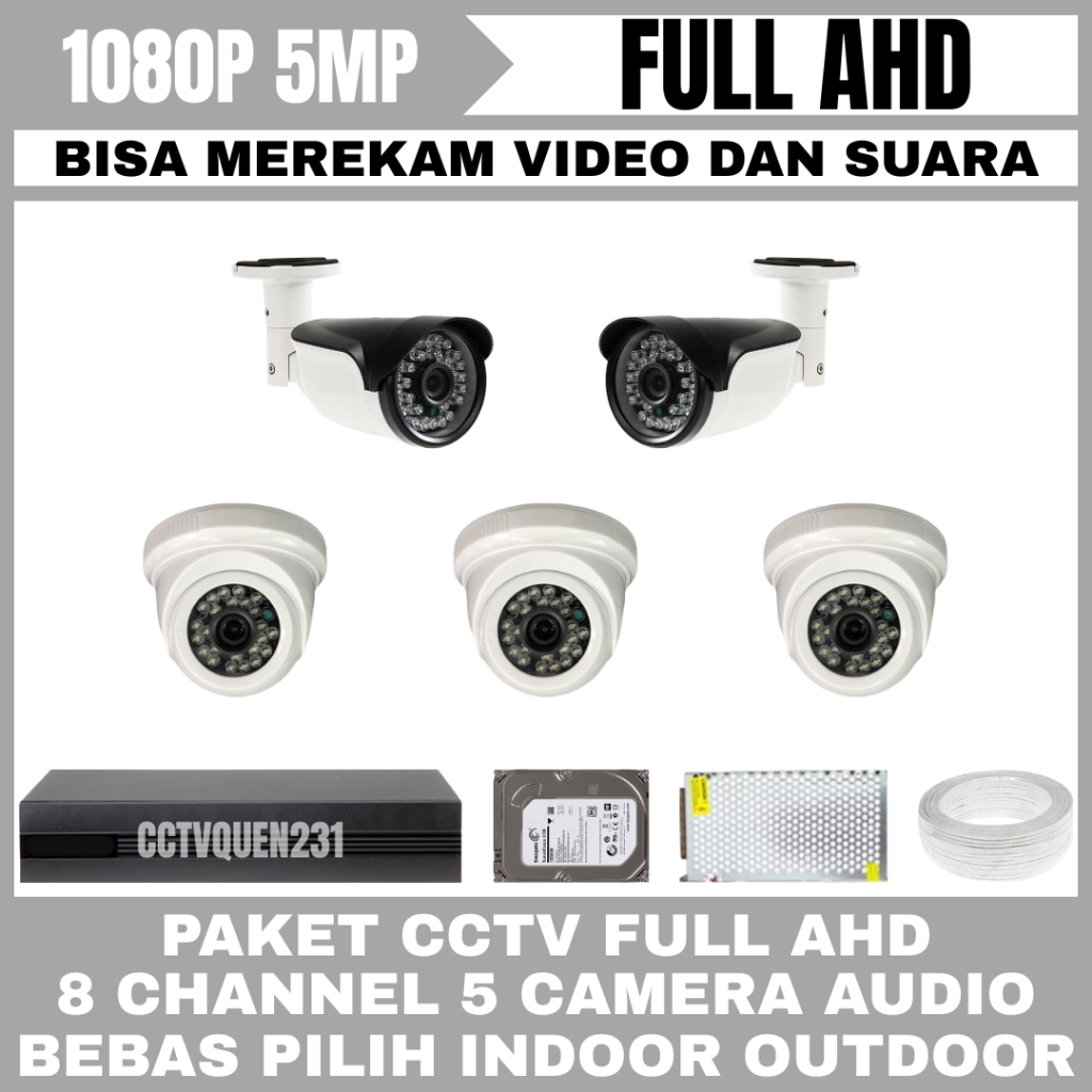 Jual PAKET CCTV FULL AHD 5MP 8 CHANNEL 5 KAMERA AUDIO 1080P IR SONY ...