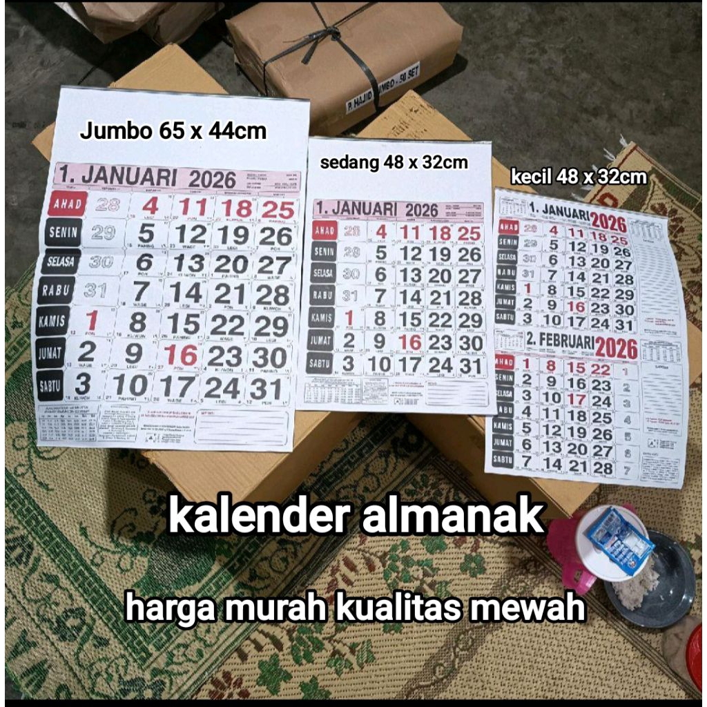 Jual kalender dinding 2026 size jumbo 65 x 44cm / kalender almanak jawa ...