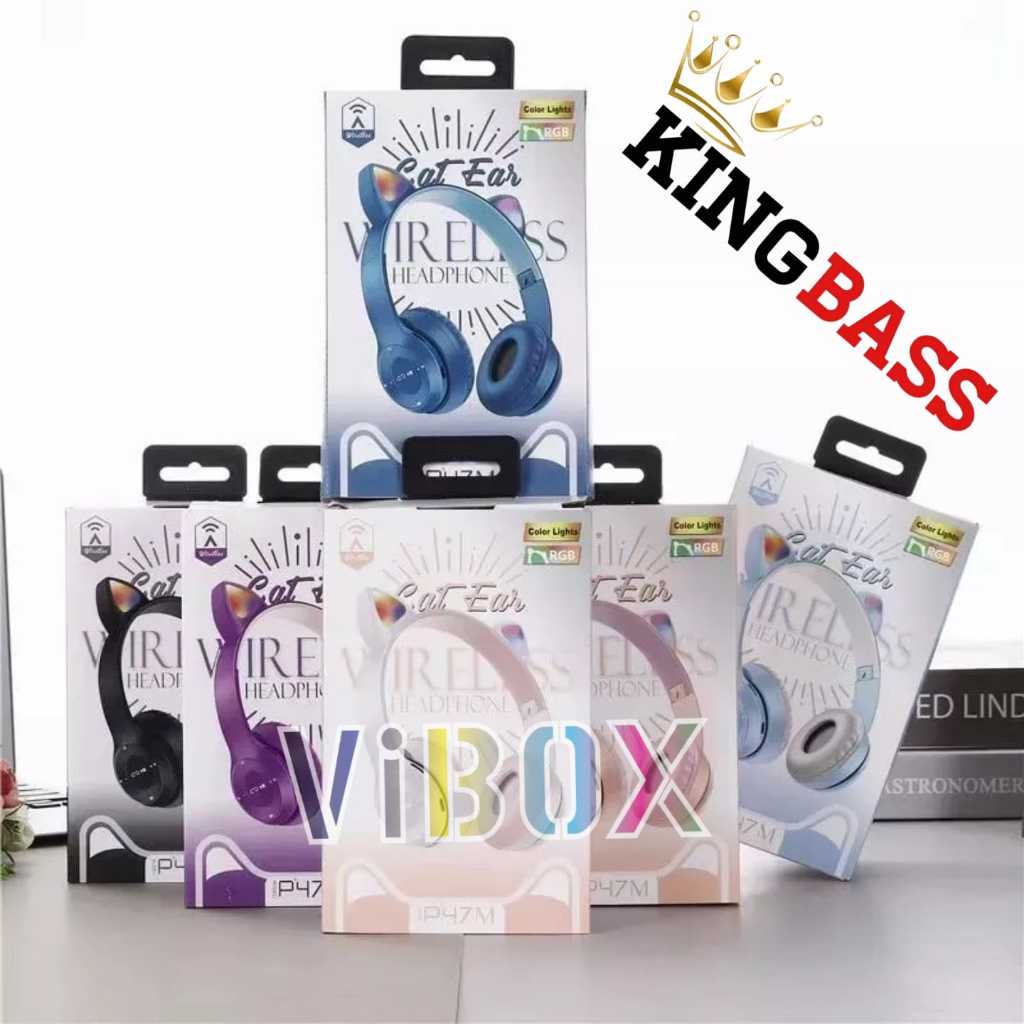 Jual shopp acc~~Headphone Bluetooth P47M RGB LED / Cute Cat Ear ...