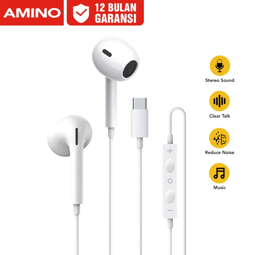 Jual AMINO TYPE C Headset Handsfree Wired Earphone Mic EP07 TYPE-C Jack ...