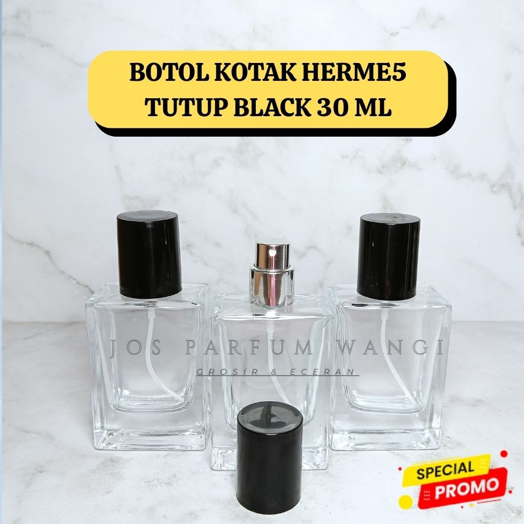 Jual [ 1 LUSIN ] Botol Parfum Petak Kotak Trans Tutup Black [ H3RMES ...
