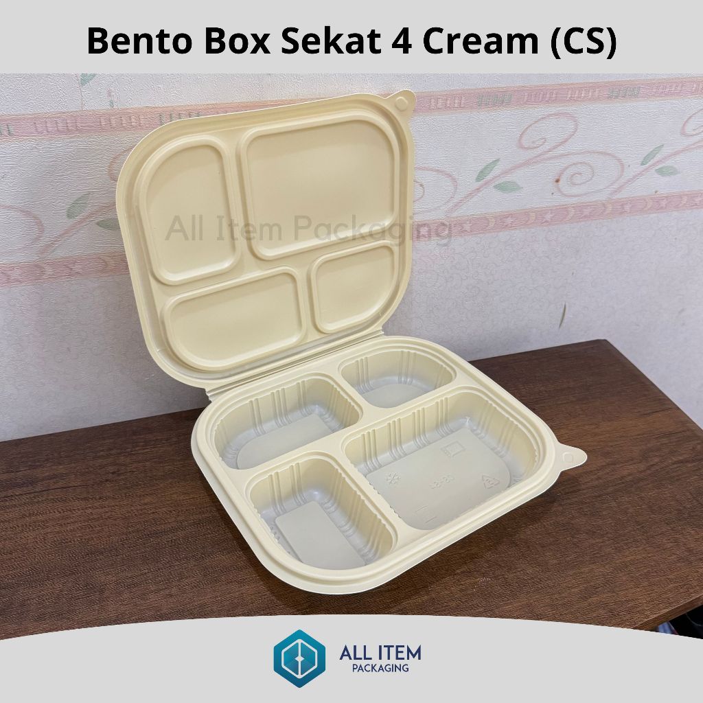 Jual Bento Box Sekat 4 Cream Merk CS @25 Pcs / Wadah Makanan Kotak ...