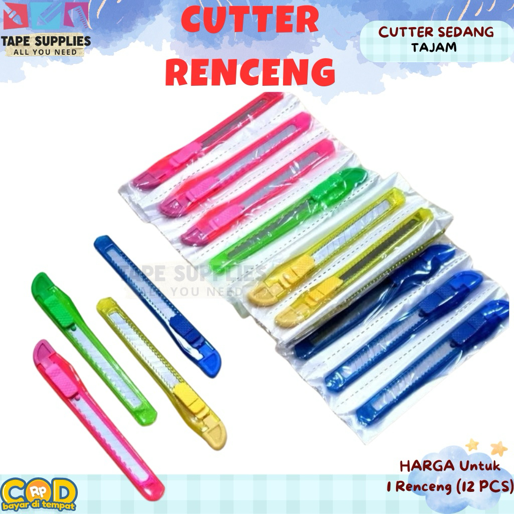 Jual Cutter Renceng Isi 12 Pcs – Cutter Sedang Tajam Serbaguna untuk ...