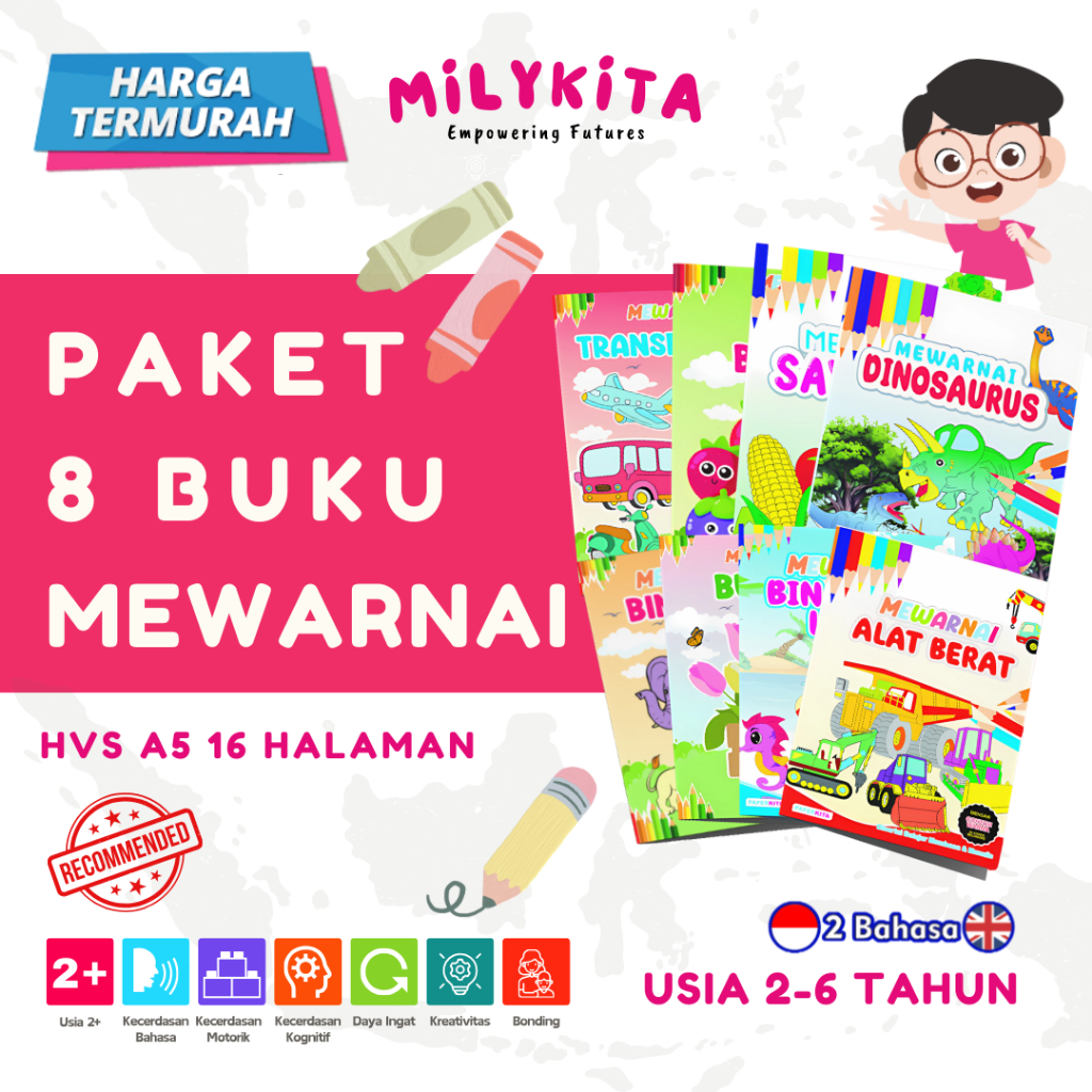 Jual Buku Mewarnai Anak Paket 8 Coloring Book Edukasi PAUD TK Kertas ...