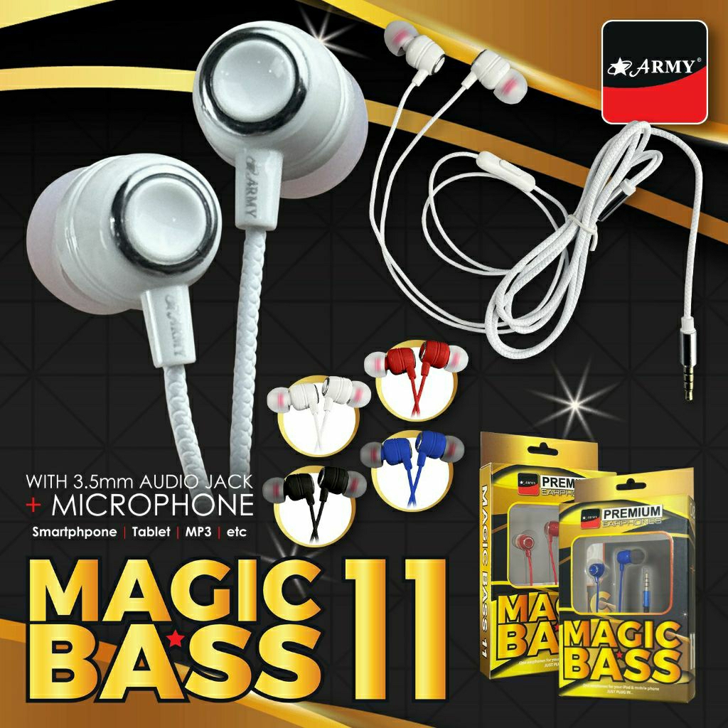 Jual HANDSFREE ARMY MAGIC BASS 11 + Mic / EARPHONES | Shopee Indonesia