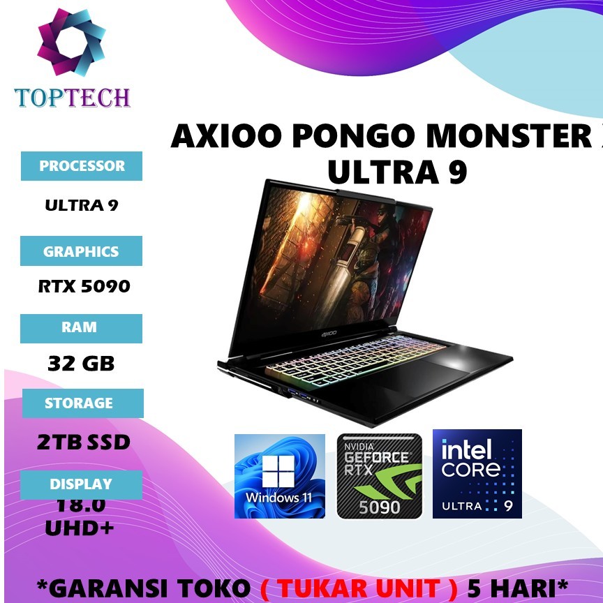 Jual LAPTOP AXIOO PONGO MONSTER X ULTRA 9 275HX RTX5090 RAM 24GB/ 32GB ...