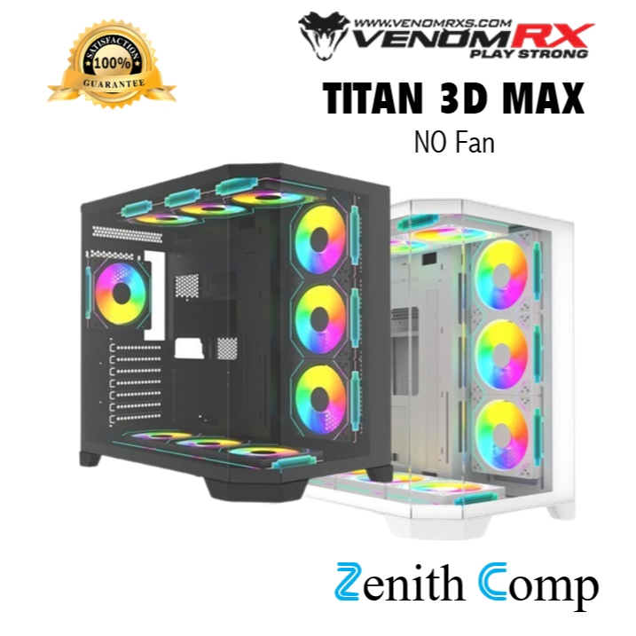 Jual Casing VENOMRX TITAN 3D MAX, ATX Panoramic Tempered Glass, No Fan ...