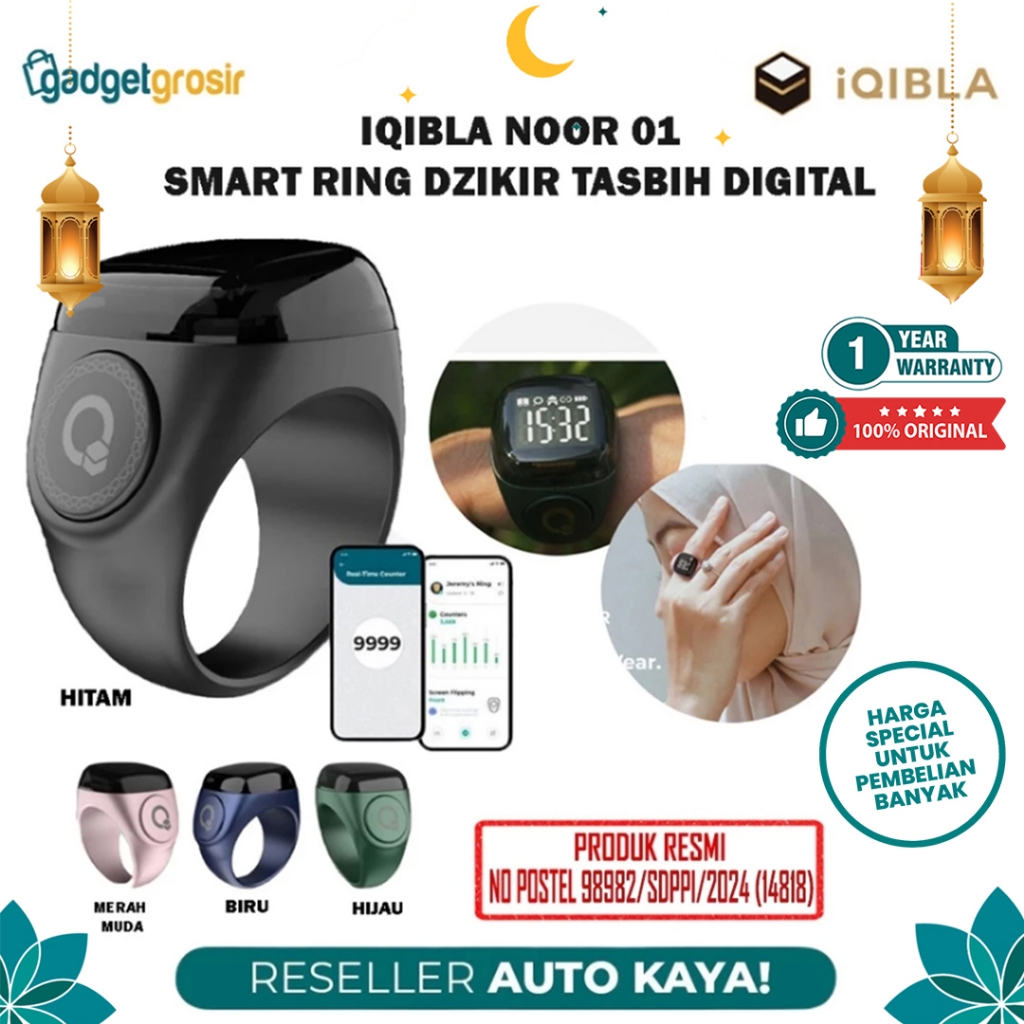 Jual iQibla NOOR N01 Smart Ring Zikr OLED Display BT5.1 With Battery ...