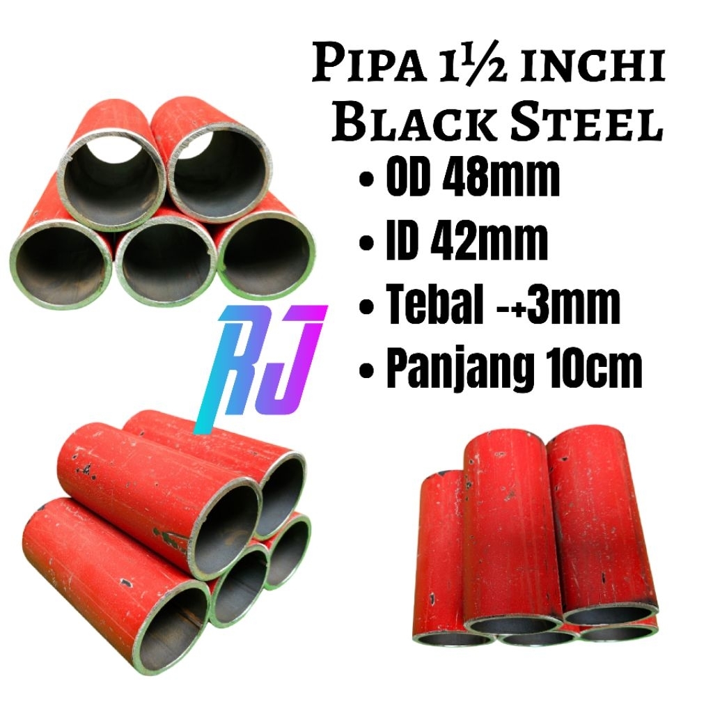 Jual Pipa black steel 1½inchi, 1 setengah in panjang 10cm-50cm | Shopee ...