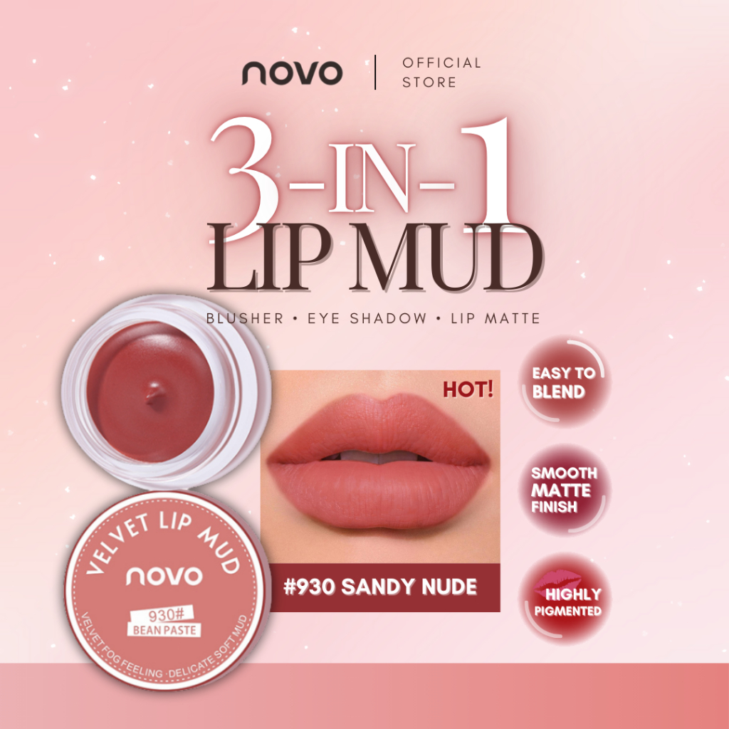 Jual NOVO 3-in-1 Velvet Lip Mud Multipurpose Usage Blush Eye Shadow ...