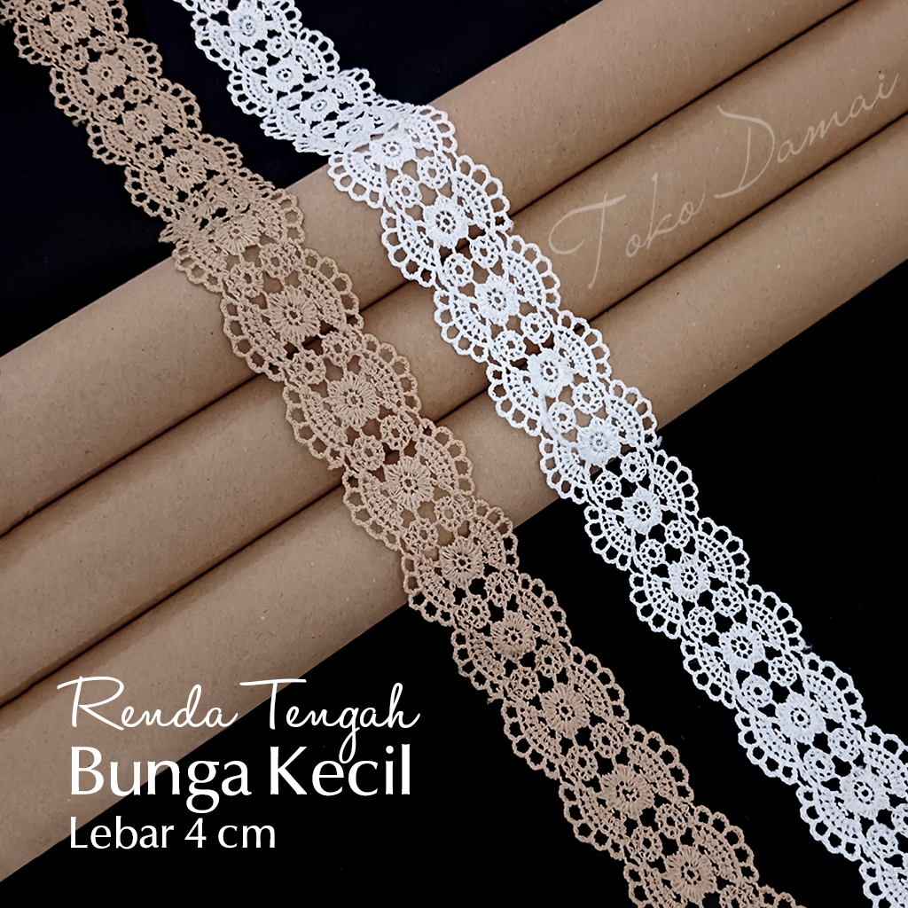 Jual Renda Giper Tengah Bunga Kecil lebar 4 cm [ per meter ] | Shopee ...