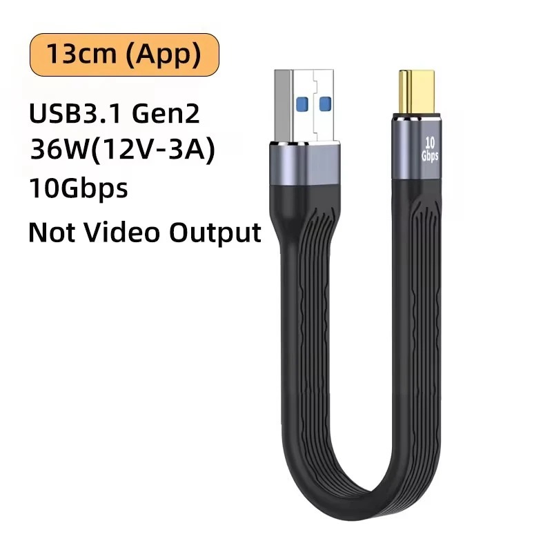 Jual Short Flat Data Charger Cable USB To Type C 3.2 Premium Grade 36W ...