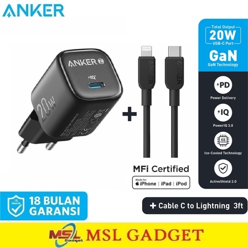 Jual ANKER Zolo Charger iPhone X 11 12 13 14 20W GaN USB Type C PD Fast ...