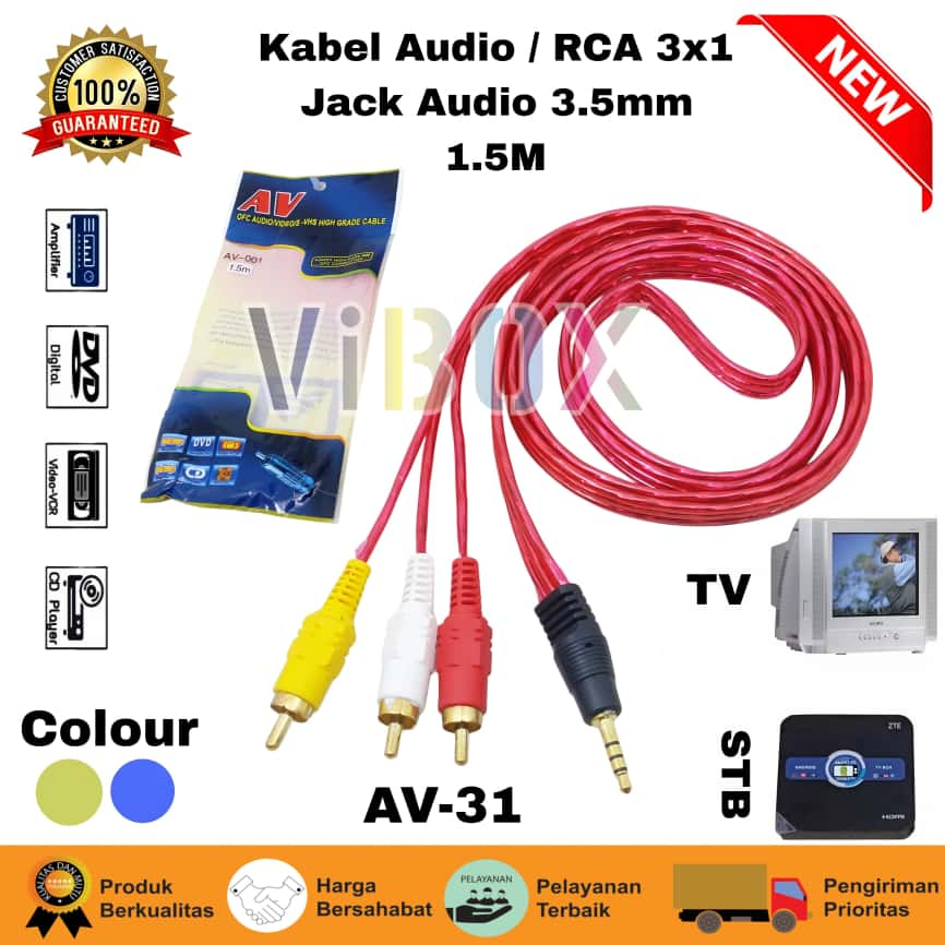 Jual Kabel RCA 3 IN 1 Audio Video TV To Set Top Box Jack 3.5mm 1.5meter ...