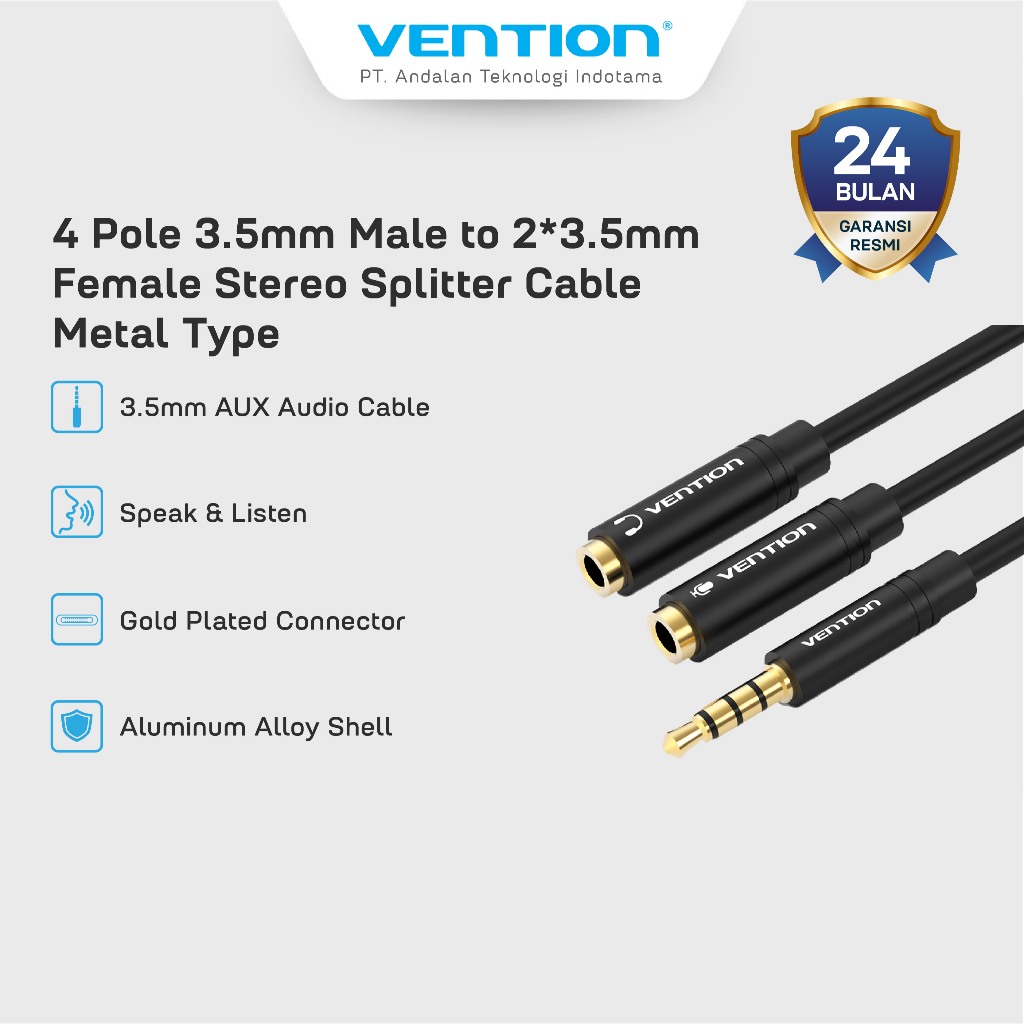 Jual Vention Kabel AudIo AUX Splitter 3.5mm 4 Pole Male to 2 Female ...