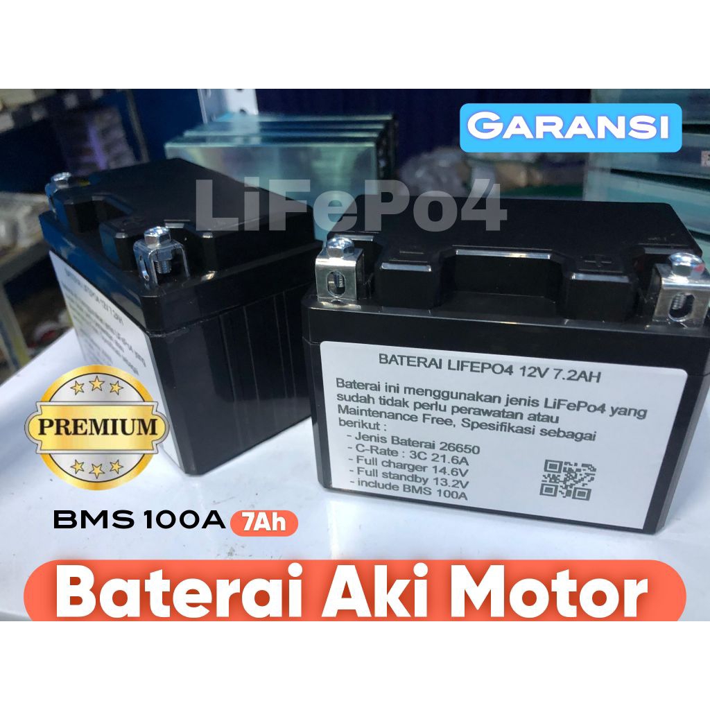 Jual Aki accu motor LiFePo4 12V Lengkap BMS 100A 7Ah 160cc (BARU ...