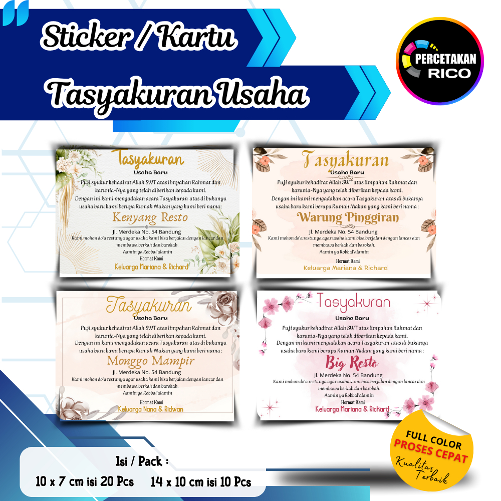 Jual ( isi 20pcs, 10pcs ) Kartu / Stiker Tasyakuran Buka Usaha Baru ...