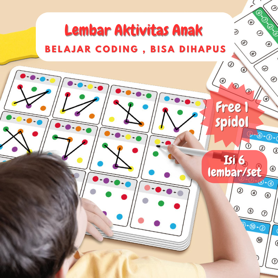 Jual Lembar Worksheet Coding Anak Wipe and Clean Reusable Book Buku ...