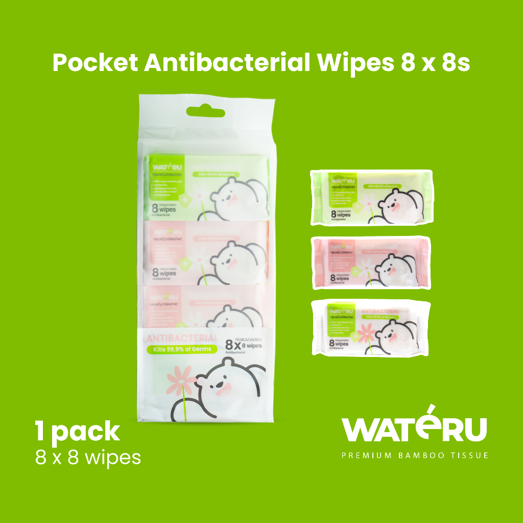 Jual Wateru Wipes Pocket Antibacterial 1 pack, 8x8 wipes | Natural ...