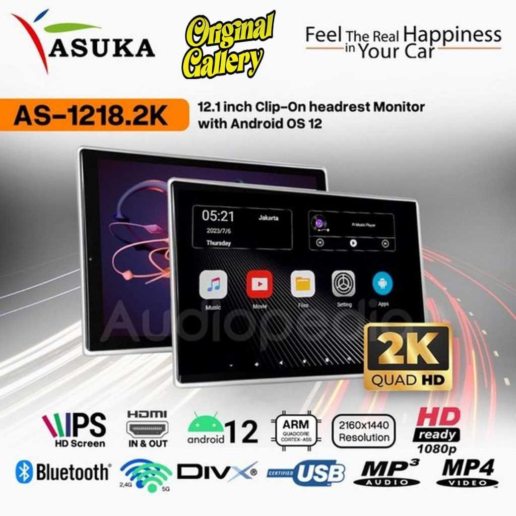 Jual Headrest Clip On Monitor Android Asuka 12 inch AS 1218 2K | Shopee ...