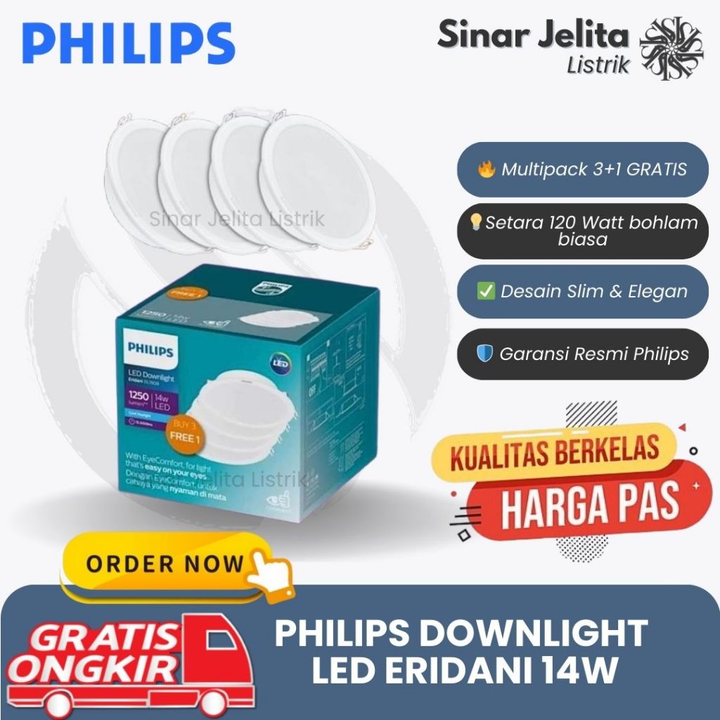 Jual GROSIR Paket PHILIPS Downlight Panel Eridani LED 14W Multipack ...
