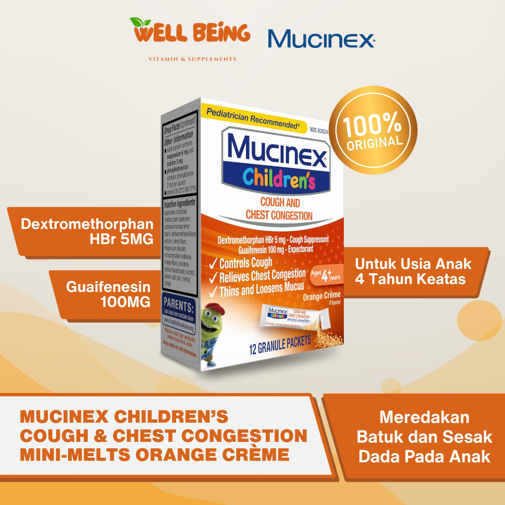 Jual Mucinex Children's Mini Melts, Cough, Orange Crème, 12 granule ...