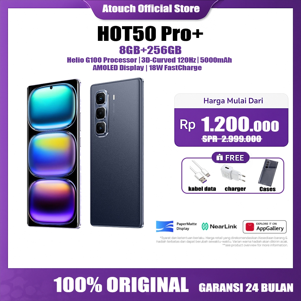 Jual HOT 50 Pro+ 8GB 256GB RAM Hot 50 Pro Plus HELIO G100 6.78 3D 120Hz ...