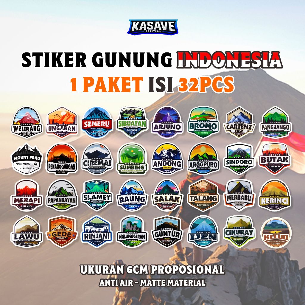 Jual STIKER GUNUNG INDONESIA 1 PAKET ISI 32 PCS / STIKER OUTDOOR ...