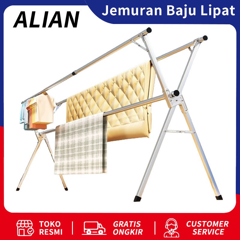 Jual ALIAN Jemuran Baju Lipat Stainless Steel 240cm Tiang Hanger Tarik ...