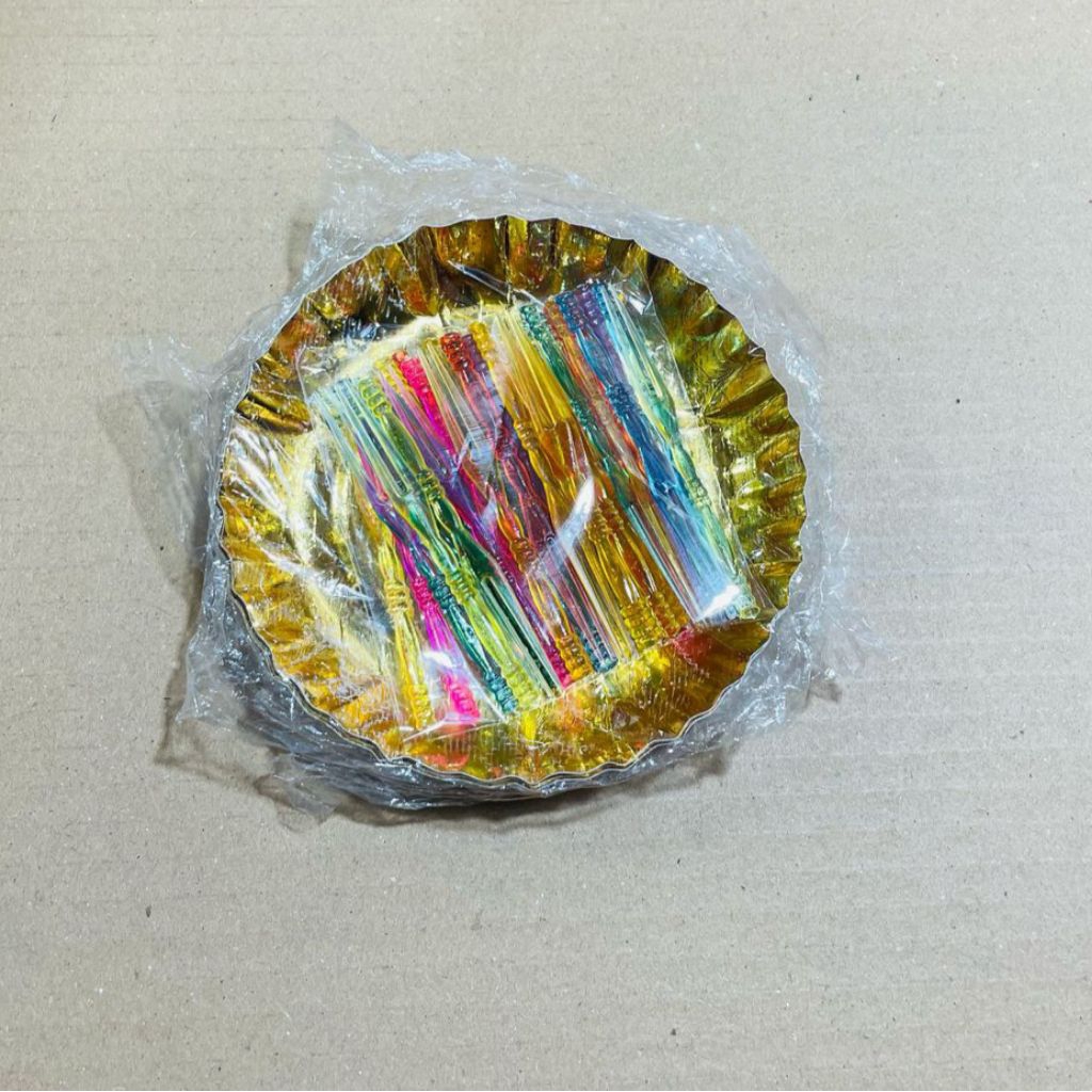 Jual 10set Piring Kertas+Garpu Kue/Piring Mas Plus Garpu/Piring Kue ...