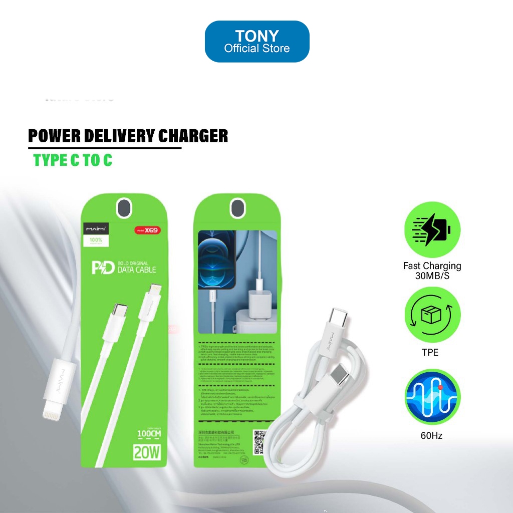 Jual MAIMI X69 C TO C PD (Power Delivery) Kabel Data Pd 20W 1M White ...