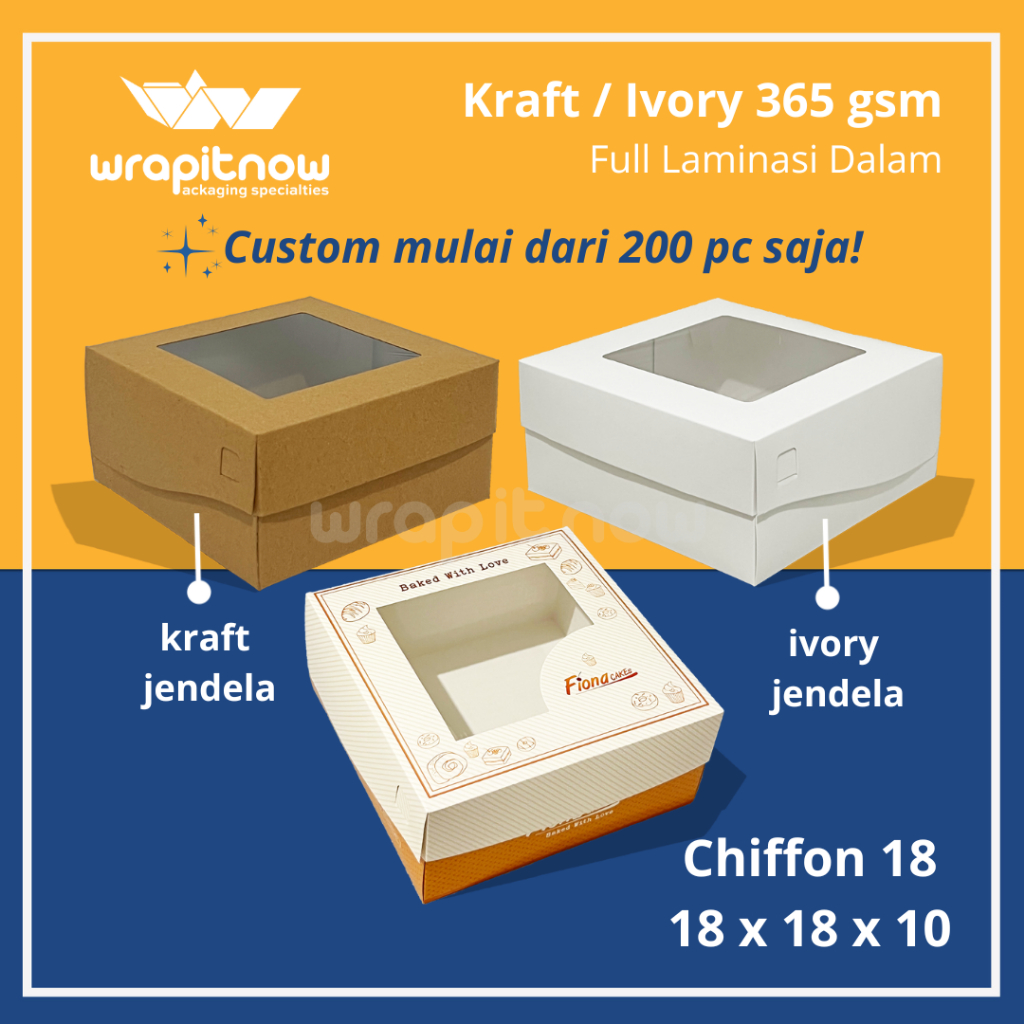 Jual Dus Kraft 18x18x10 Box Bolu Chiffon Cupcake Muffin Pudding Pie ...