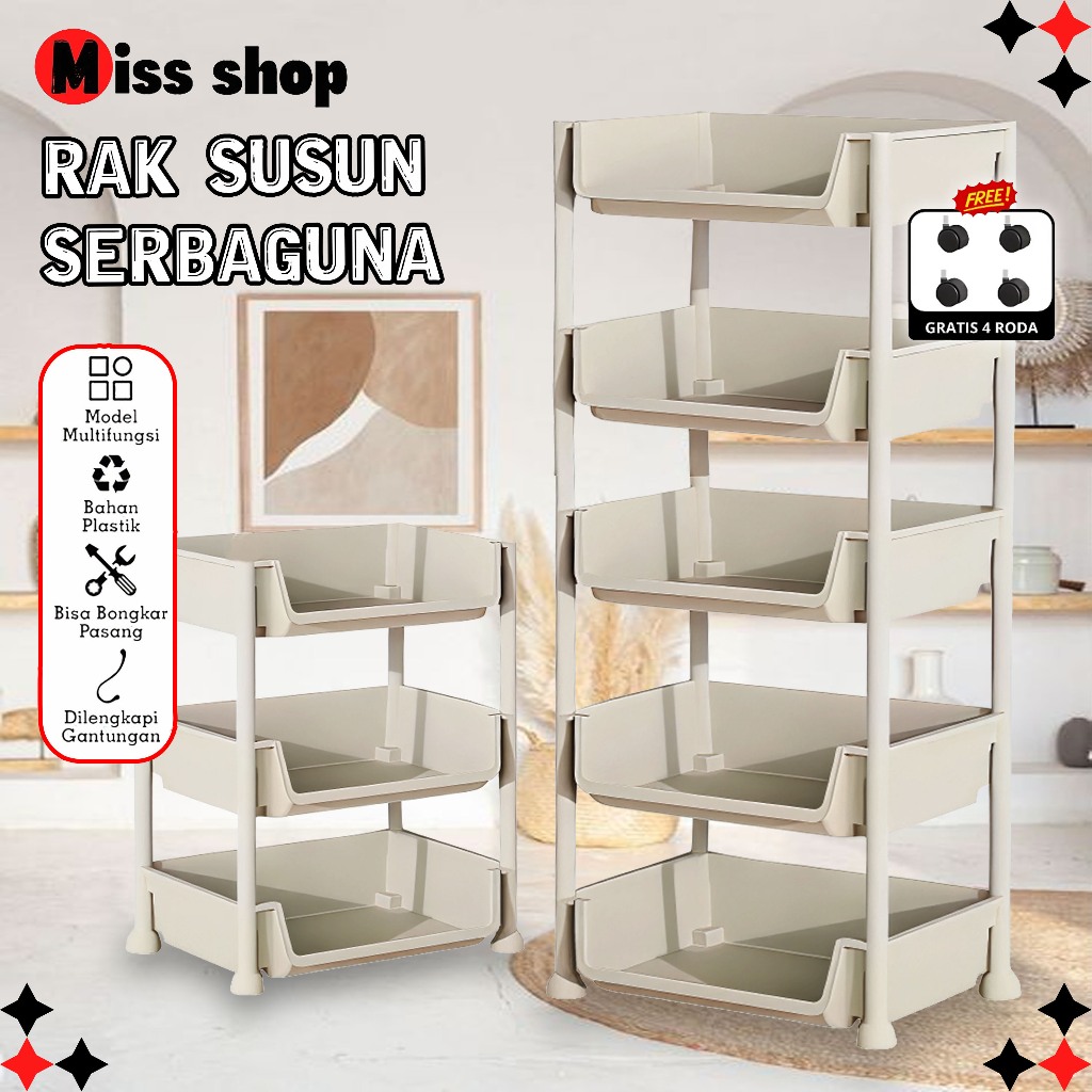Jual (MS)Rak Susun Serbaguna 3/4/5 Tingkat dengan Roda Portable Rak ...