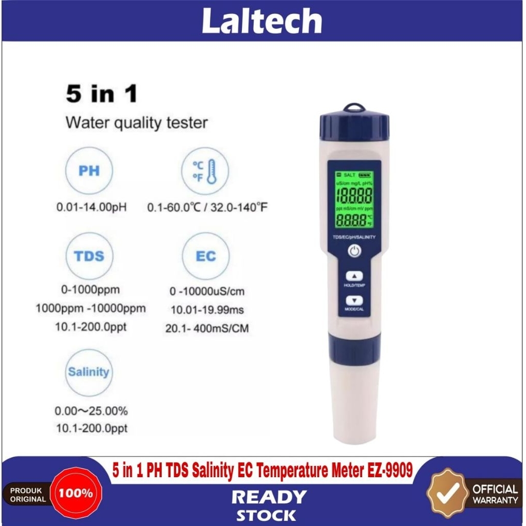 Jual 5 IN 1 PH TDS EC METER EZ9909 Alat Ukur Kualitas Air (ORIGINAL ...