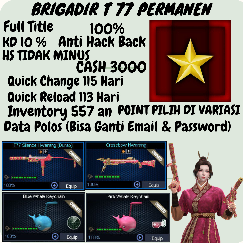 Jual BINTANG 1 B1 T77 PERMANEN QC115 QR113 INVEN 557 CASH 3000/Game ...