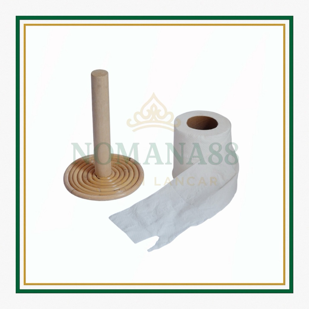 Jual Rak Tisu Kayu Rotan Stand Holder Roll Tissue Toilet Dapur Kamar ...
