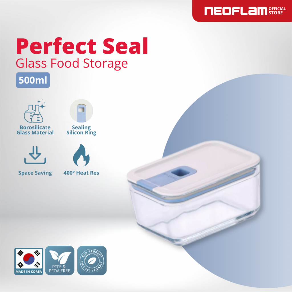 Jual Neoflam Perfect Seal M Glass Food Storage Rectangular 500 ml ...