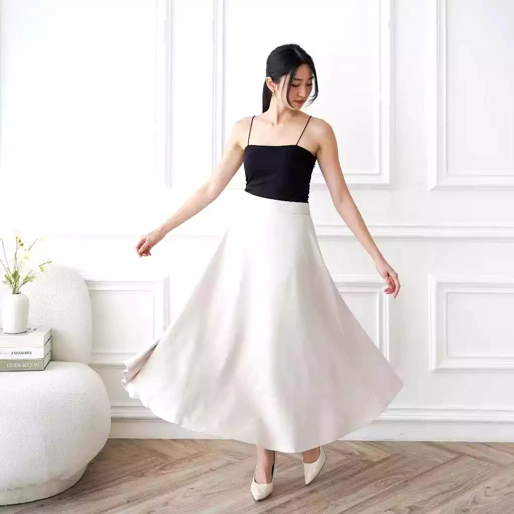 Jual Fuji Midi Skirt Wanita Polos Elegan Flowy Tebal || Rok Wanita ...