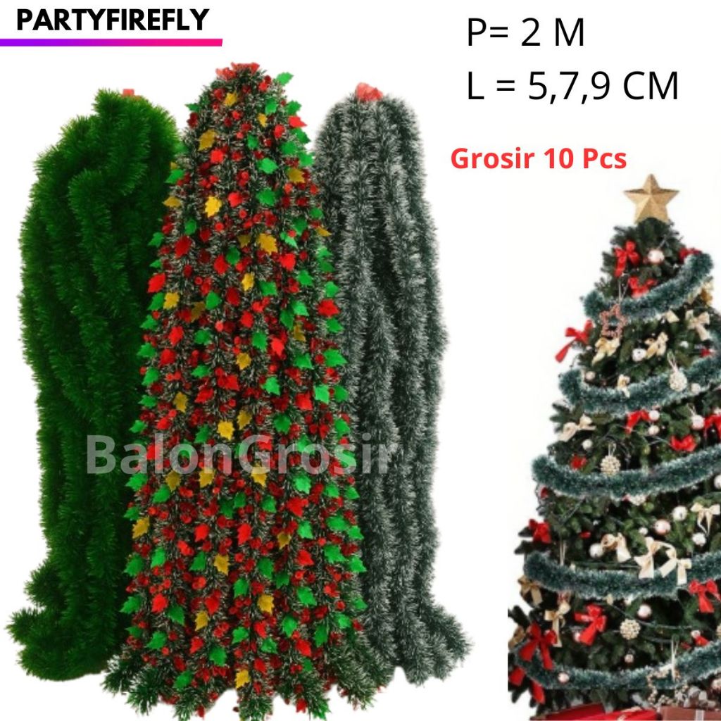 Jual GROSIR Slinger Natal 2 Meter Premium Tebal Garland Tinsel Hijau ...