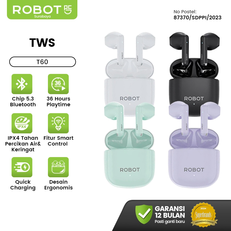 Jual ROBOT Official | Headset Bluetooth Super Bass | TWS Wireless ...