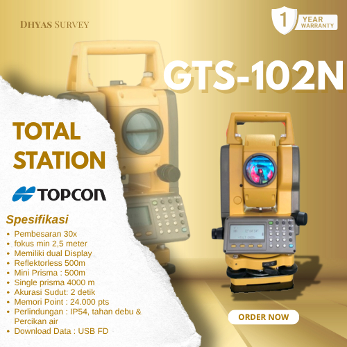 Jual Total station Topcon GTS-102N Akurasi 2 detik Refectorless 240m ...