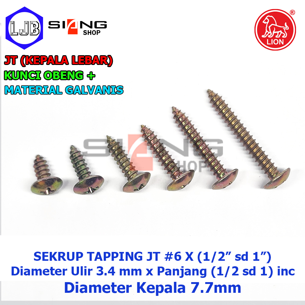 Jual Per Box Baut Galvanis JT #6 Sekrup Tapping Screw Kepala Lebar LION ...
