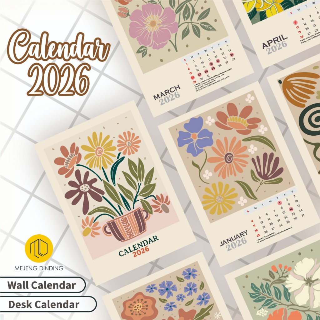 Jual Kalender Meja A5 2026 / Kalender Dinding Motif Bunga Estetik ...