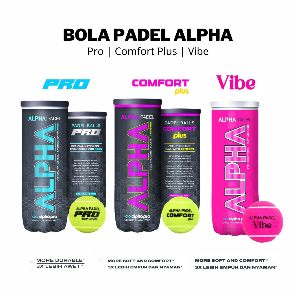 Jual Alpha Padel BALL SERIES / Bola Padel ALPHA Pro Comfort Plus Vibe ...