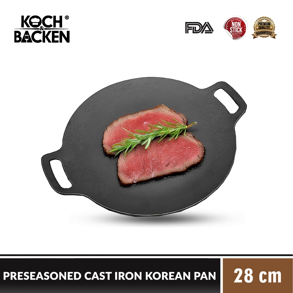 Jual KOCH&BACKEN Preseasoned Cast Iron Korean Pan 28cm - Wajan Datar ...