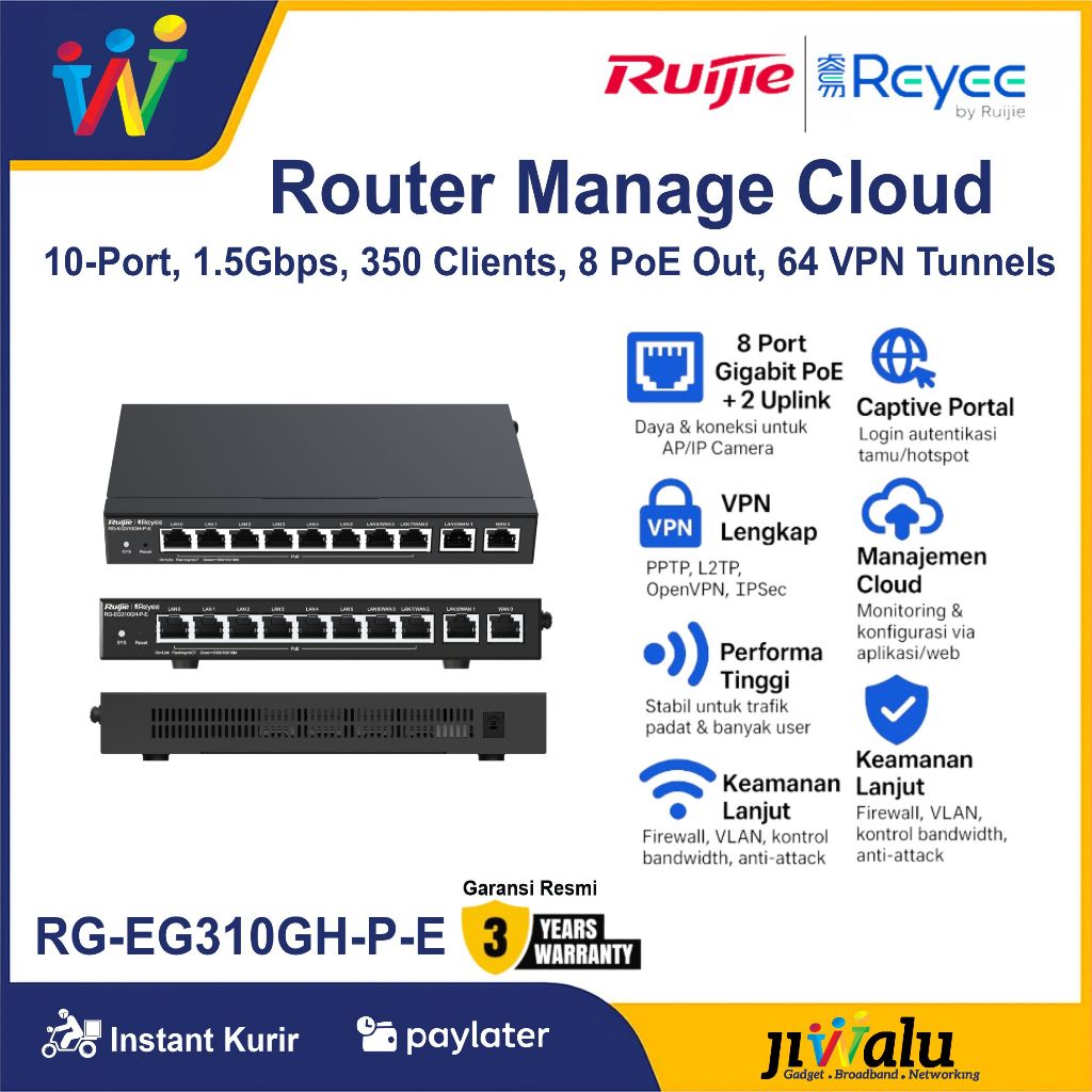 Jual Ruijie Reyee RG-EG310GH-P-E 10-Port High-Performance Cloud Managed ...