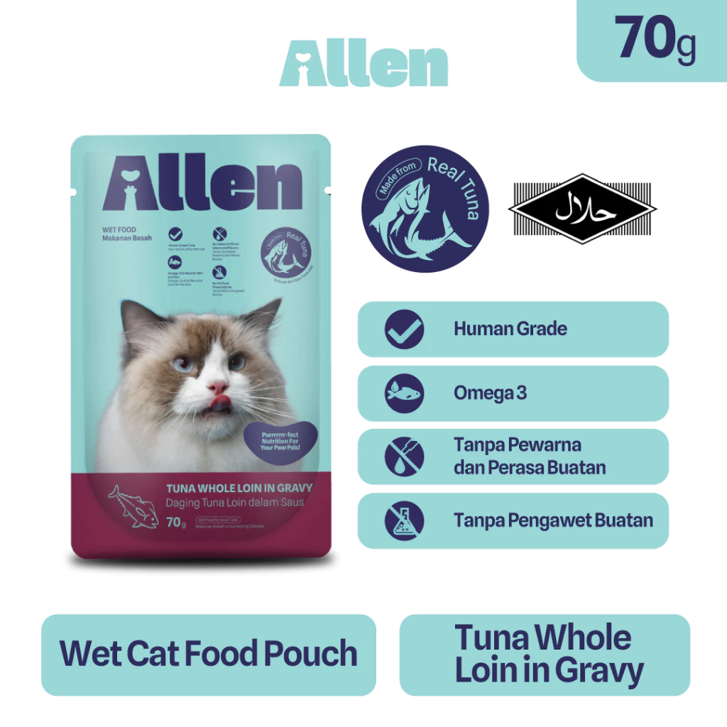 Jual Allen Makanan Kucing Basah Tuna Whole Loin in Gravy Pouch 70gr ...