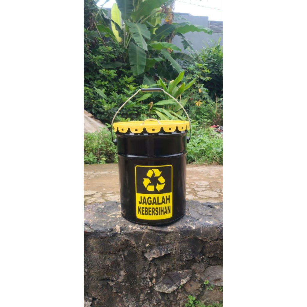 Jual Ready!!! TONG SAMPAH KALENG LIST KUNING UKURAN 25 LITER | Shopee ...