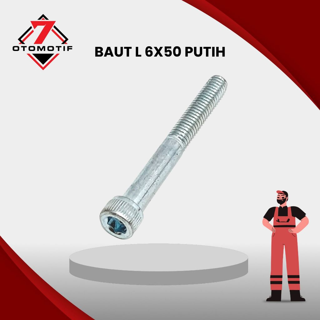 Jual Baut L M6x50 Kunci L5 Drat 10 Halus 6x50 M6 6mm Putih Galvanis ...